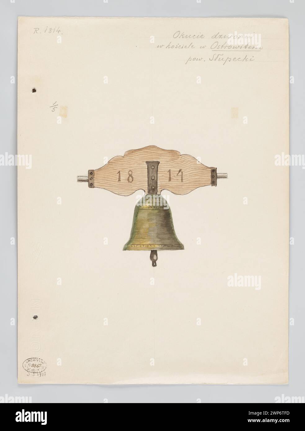 A general 1:5 scale view of the bell dated 1814 in a yoke in the church ...