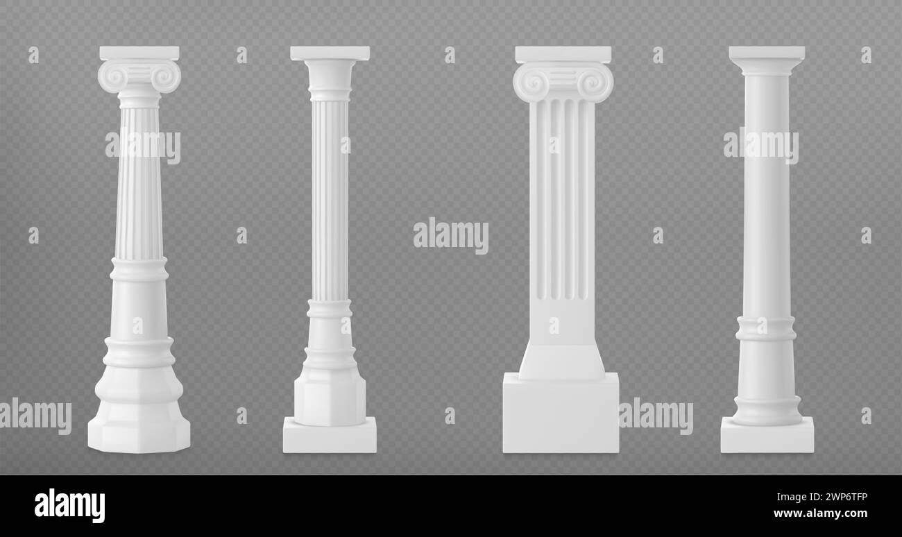 3D set of antique marble pillars isolated on transparent background ...