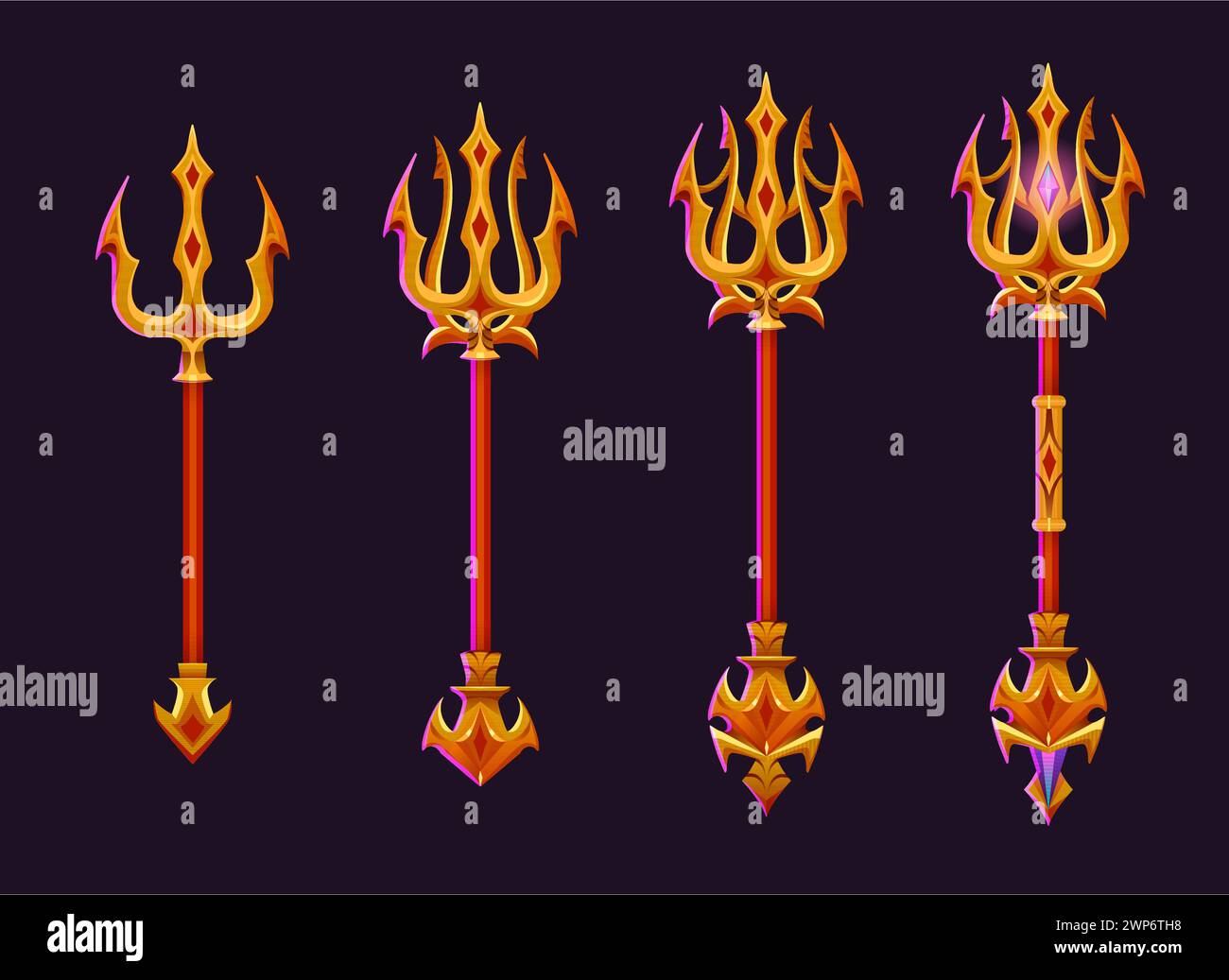 Poseidon or Neptune magic golden trident for game ui level rank design ...