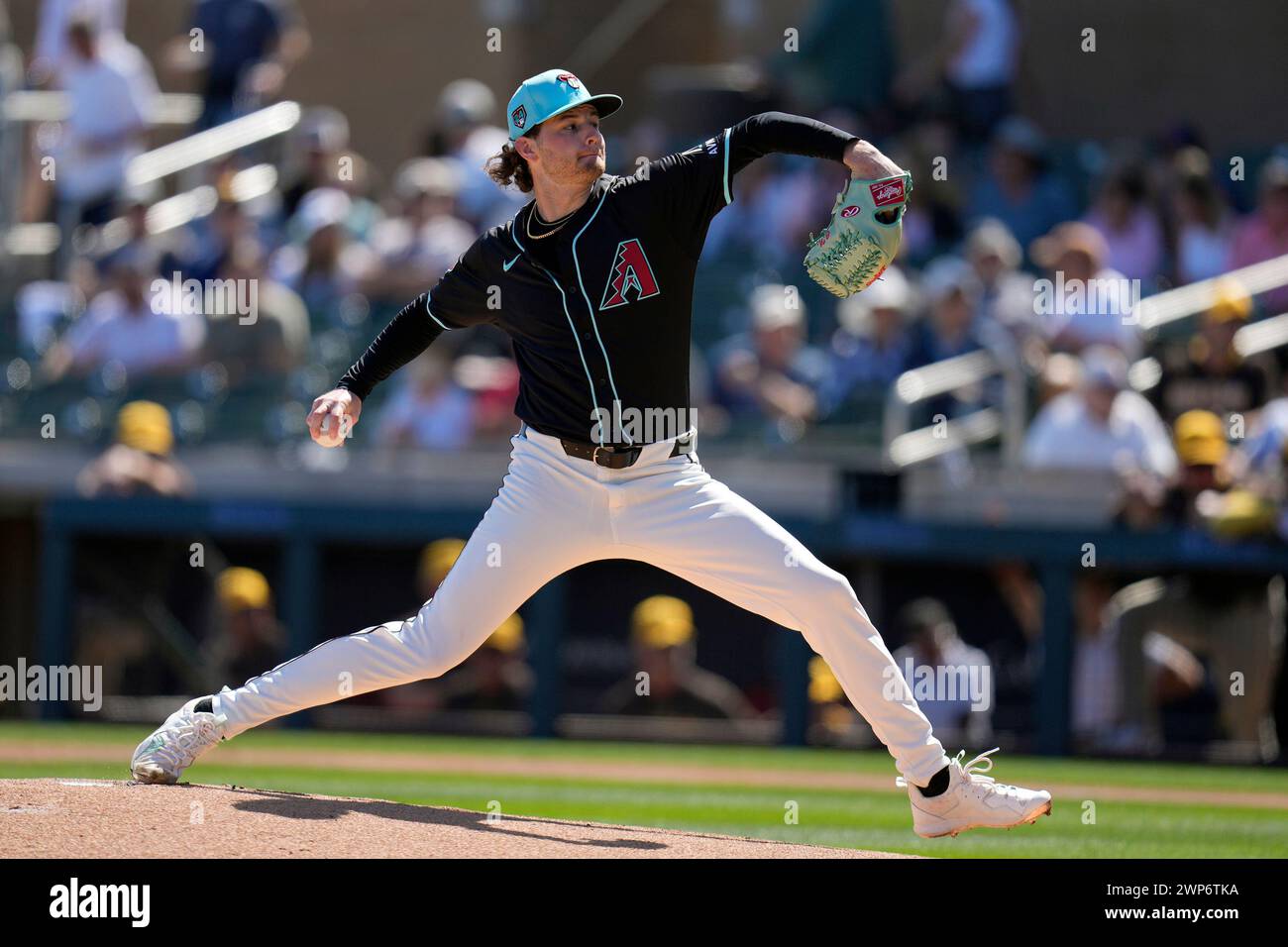 Arizona Diamondbacks starting pitcher Ryne Nelson throws against the San Diego Padres during the ...