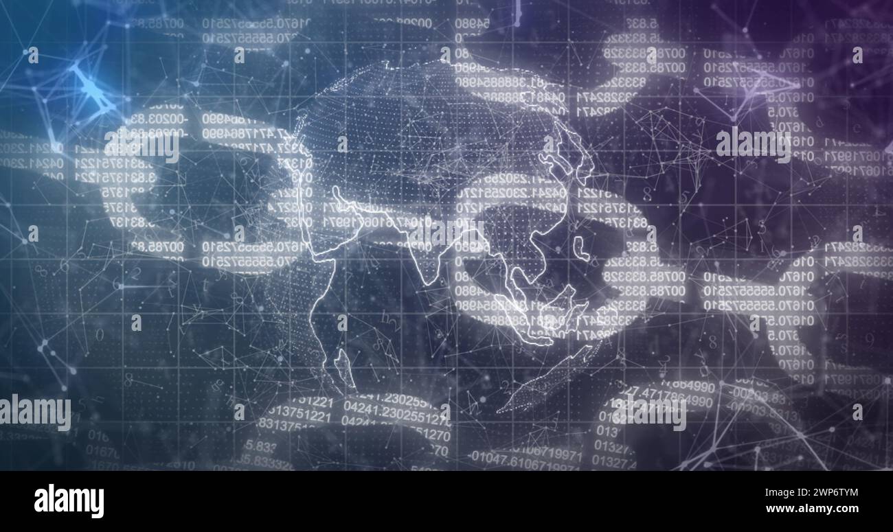 Image of data processing over chains and globe Stock Photo - Alamy