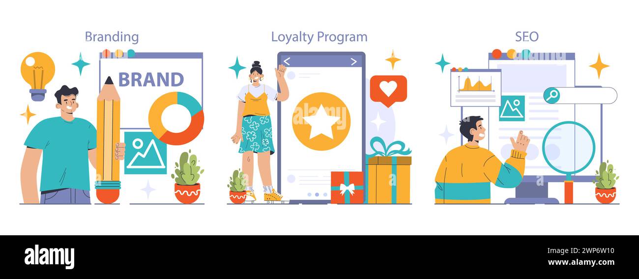 Business Concepts set. Seamless procurement process, engaging B2B ...