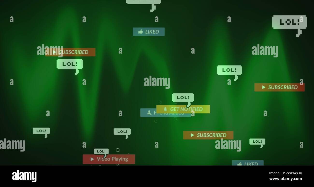 Image of online social media messages on desktop, with moving green ...