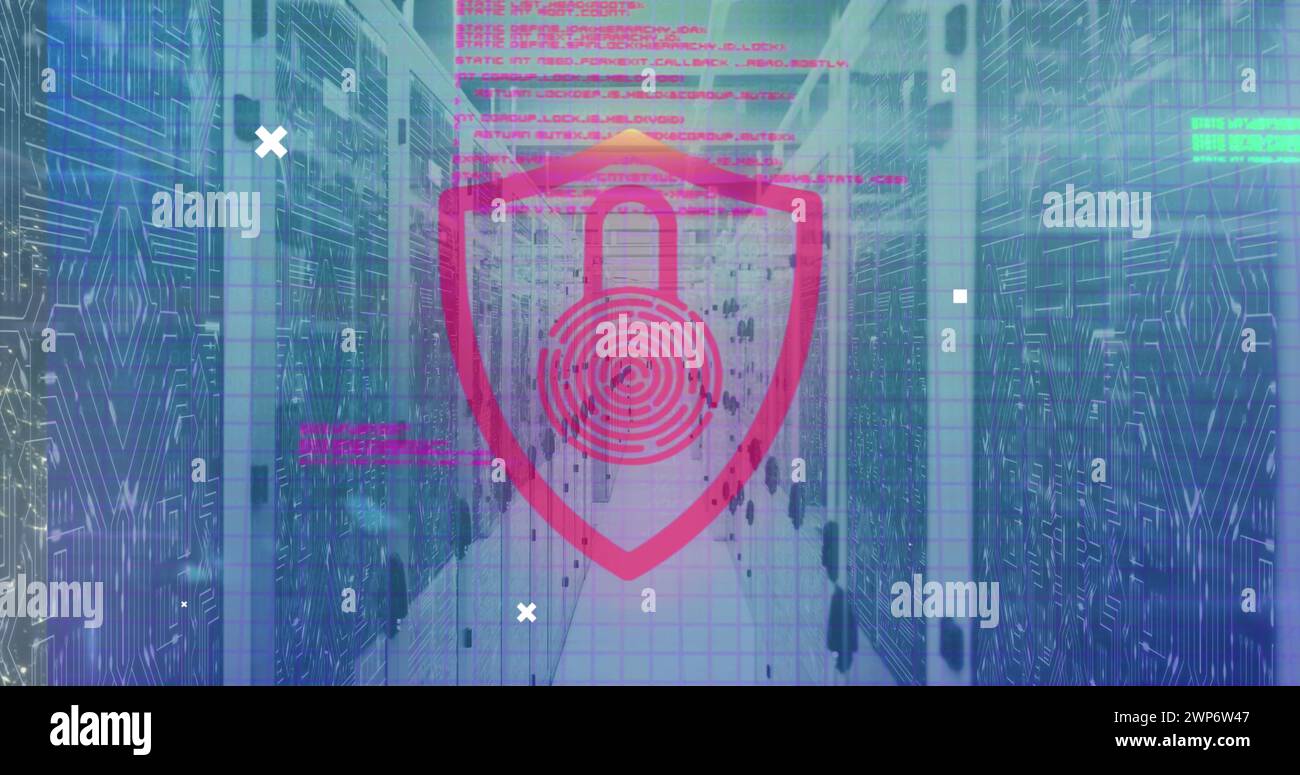 Image of padlock over server room Stock Photo - Alamy