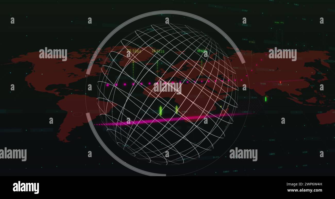 Image of data processing with graph over world map and globe Stock ...