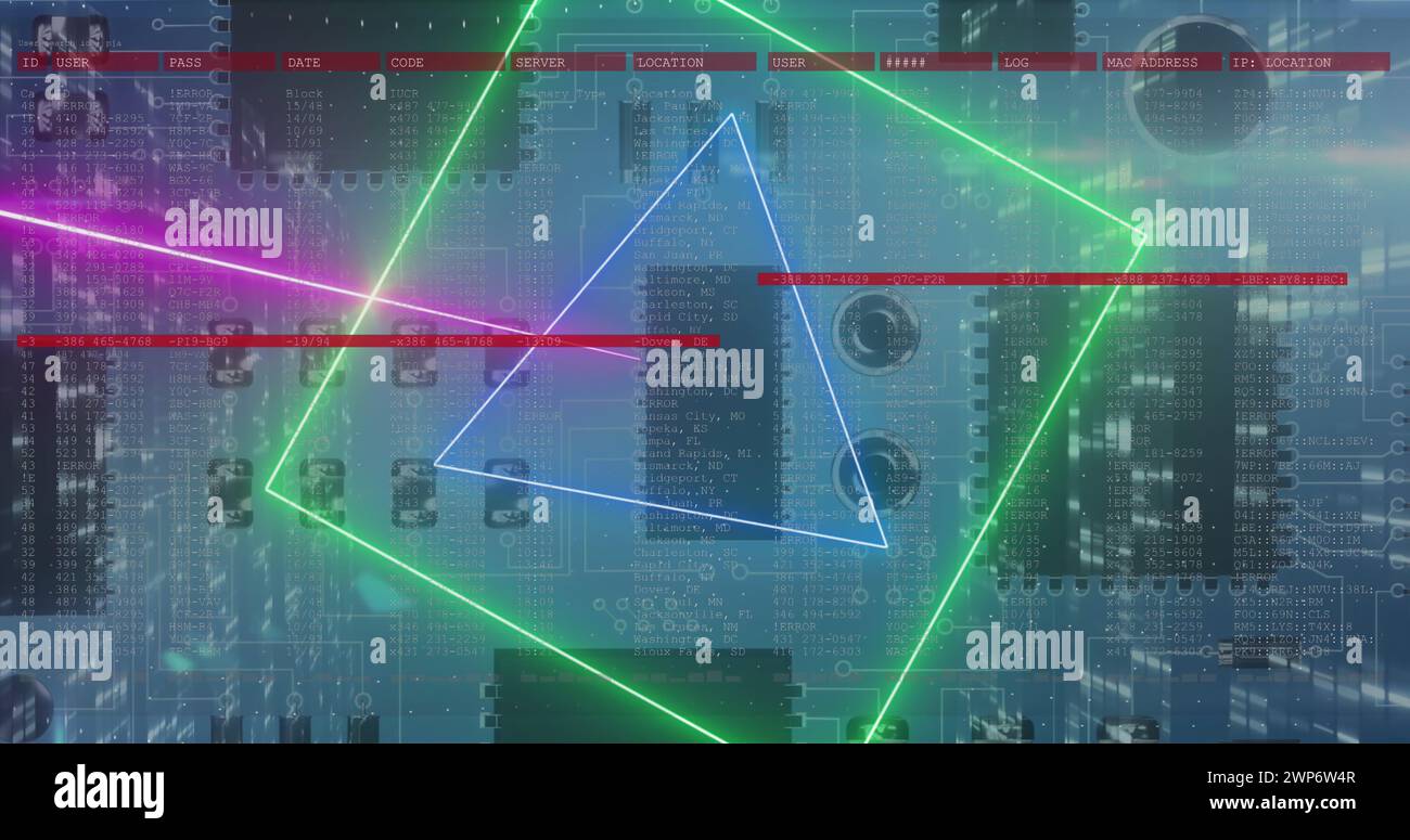 Image of network of connections over shapes moving Stock Photo - Alamy