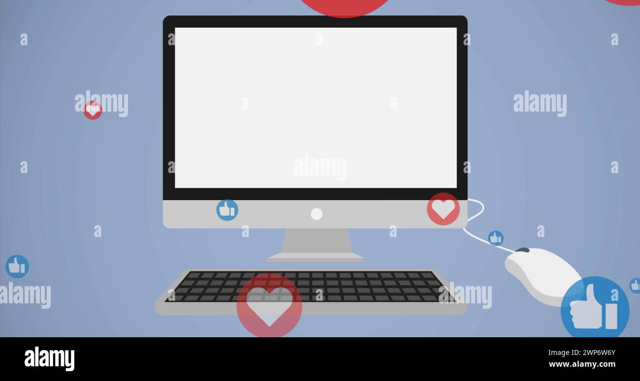 Image of media icons over computer Stock Photo - Alamy