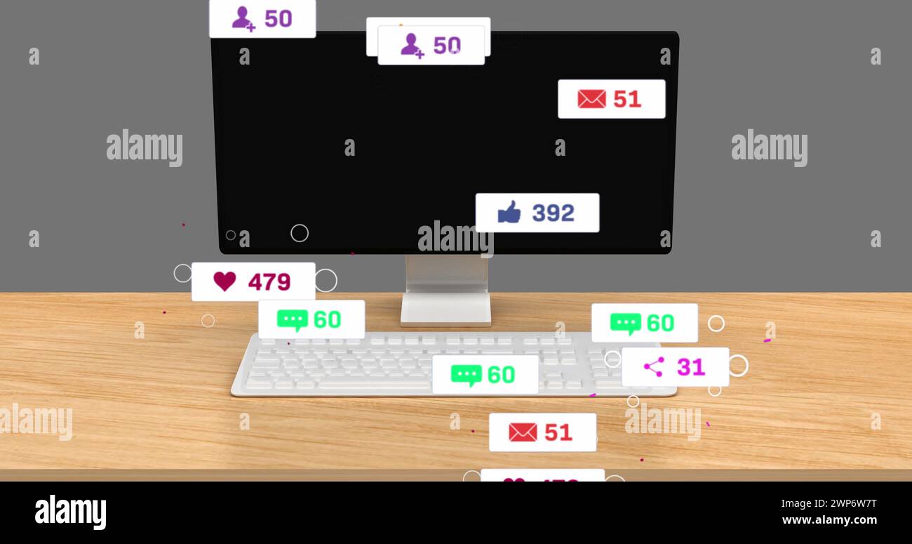 Image of media icons over computer Stock Photo - Alamy