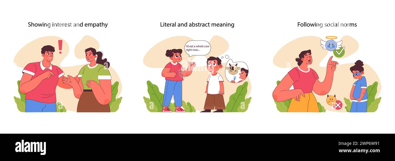 Empathy and norms set. Illustrating compassion, navigating literal ...