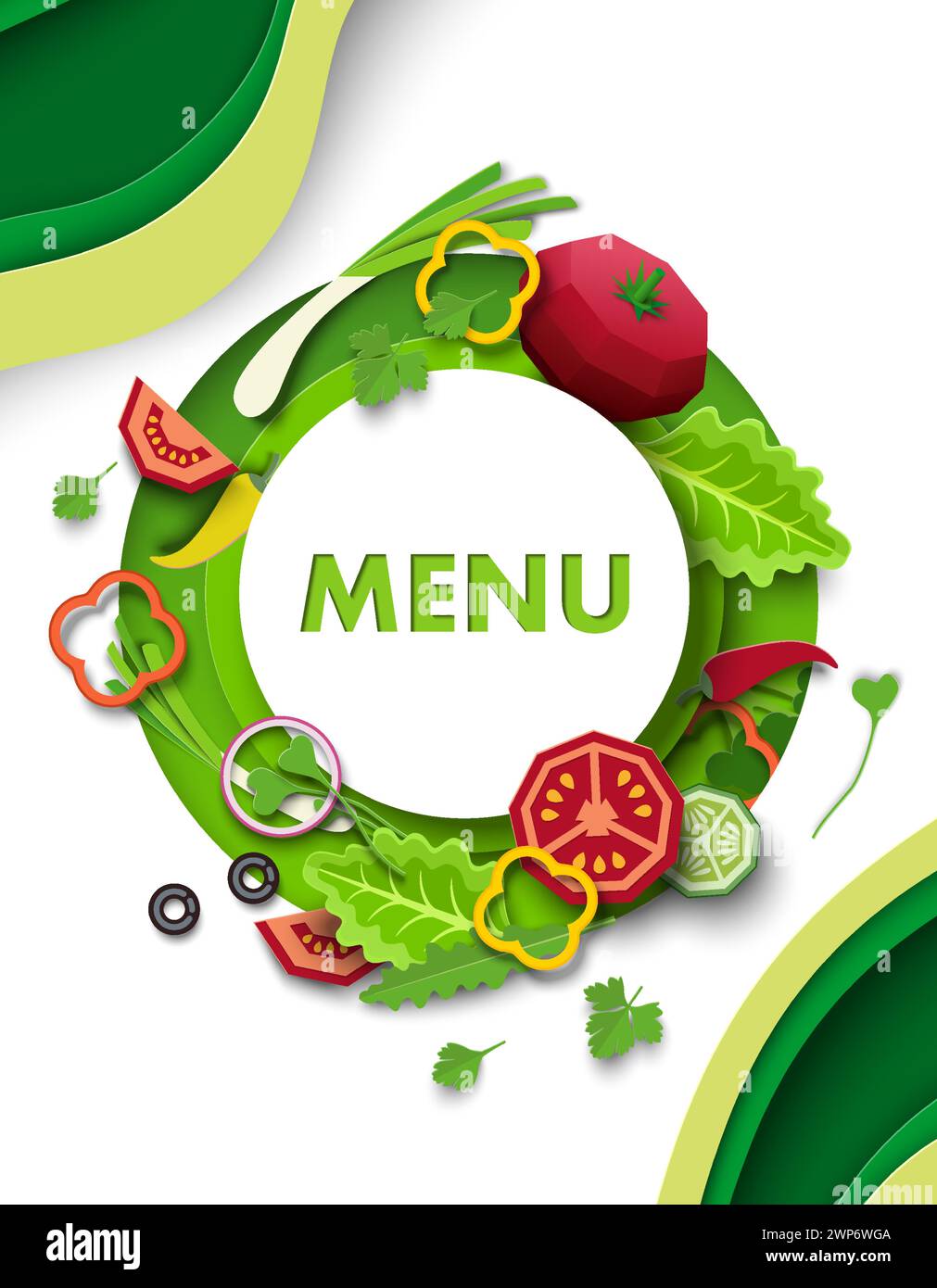 Menu poster template with paper cut sliced ingredients Stock Vector ...