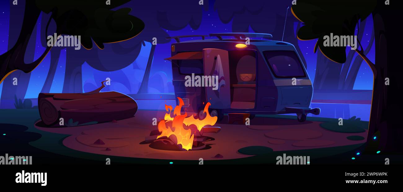 Summer night family campfire near tent Stock Vector Images - Alamy