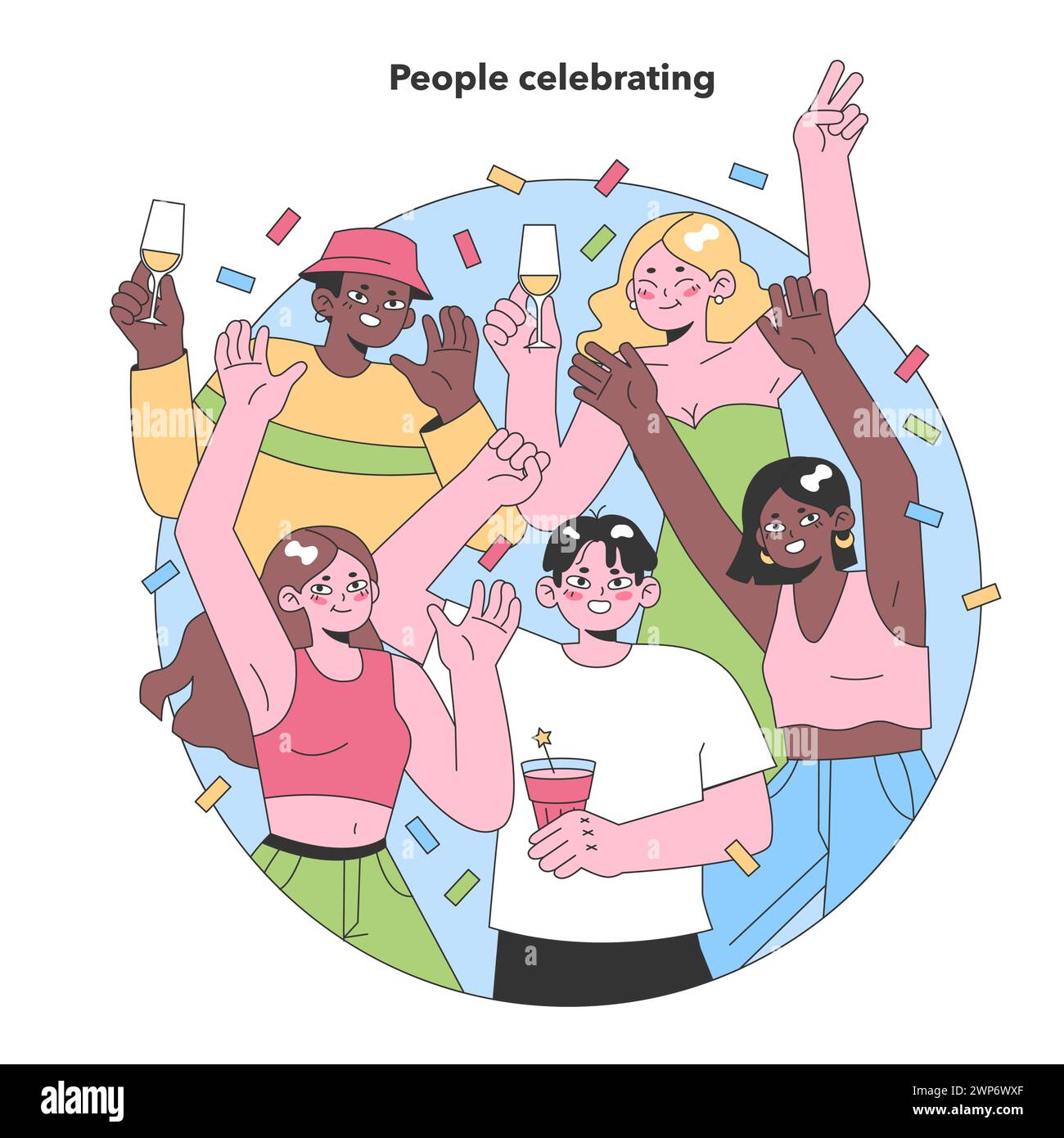 Joyful Gathering. A vibrant mix of friends raising glasses to celebrate life's special moments ...