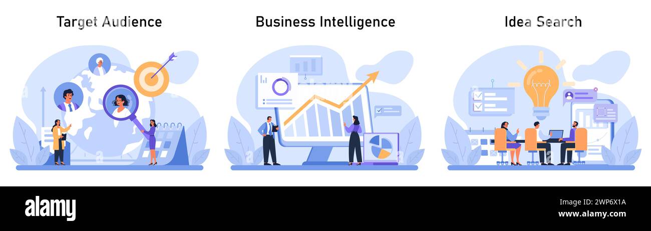 Marketing Strategy Development set. Pinpointing target audience ...