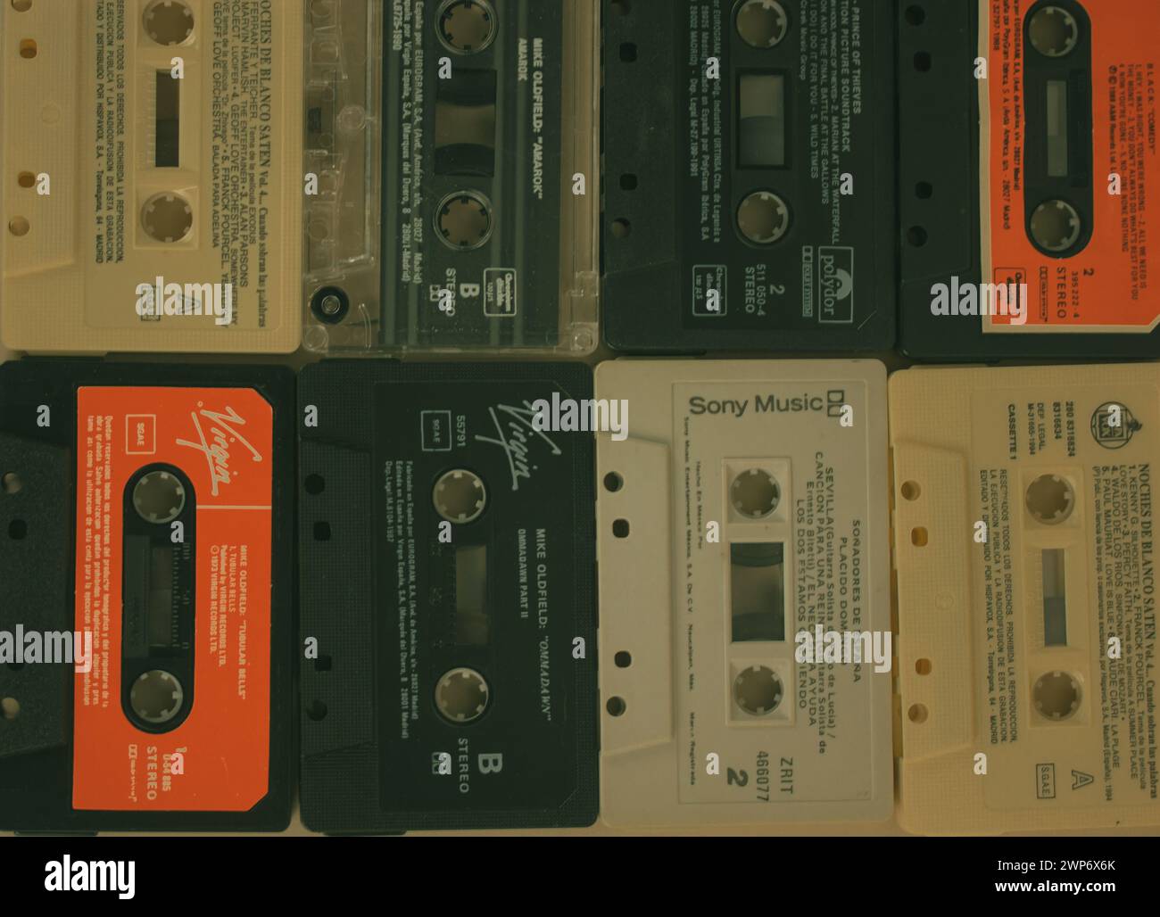 Madrid, Spain. January 2, 2024 Old vintage cassettes background. Tape ...