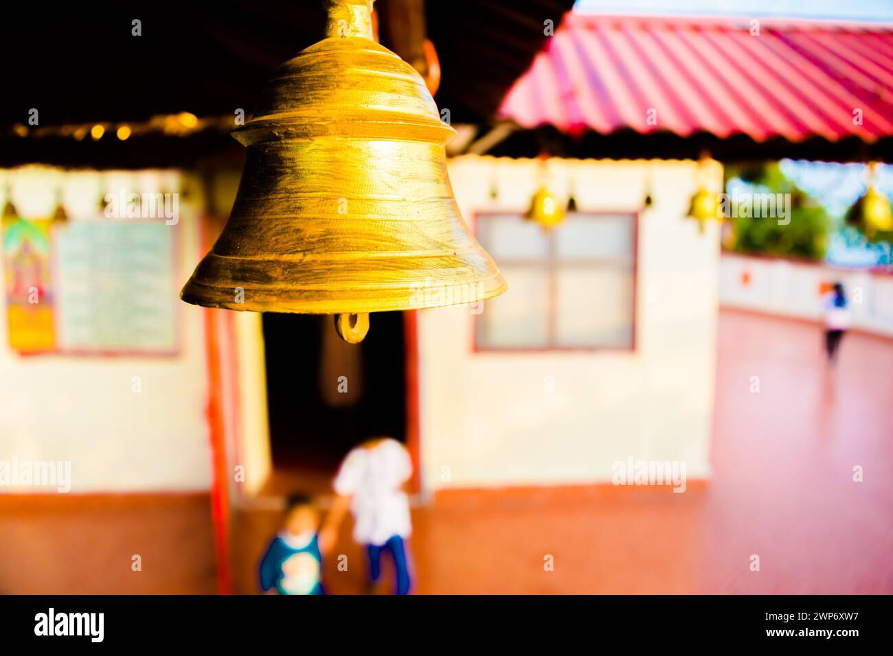 Bronze bells in Indian temple. Hindu temple bell. Brass made bell for ...