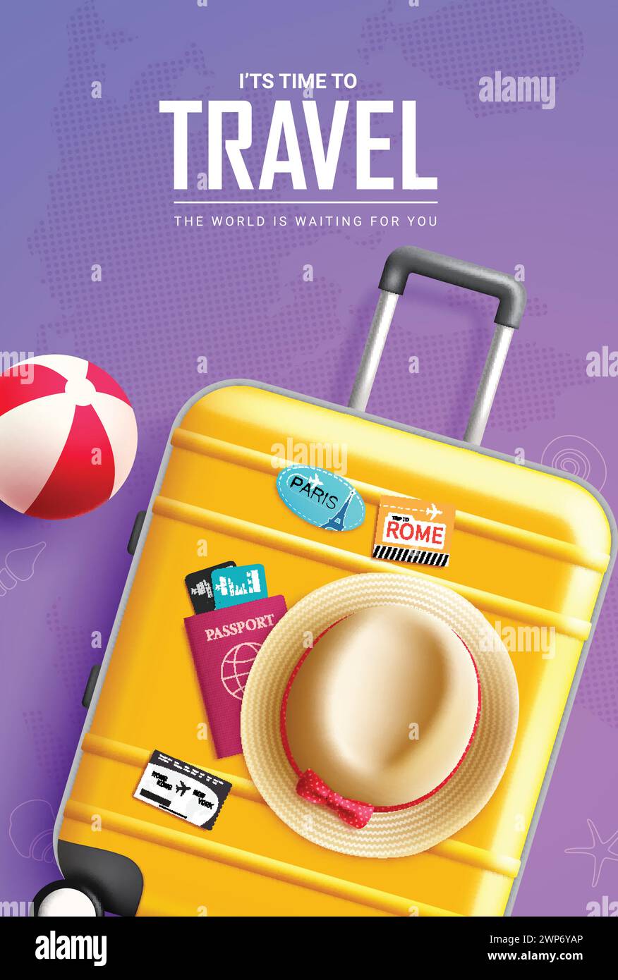 Summer travel vector poster design. Time to travel text with yellow ...