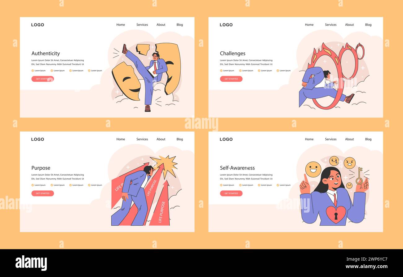 Life navigation web or landing set. Personal progress and finding ...