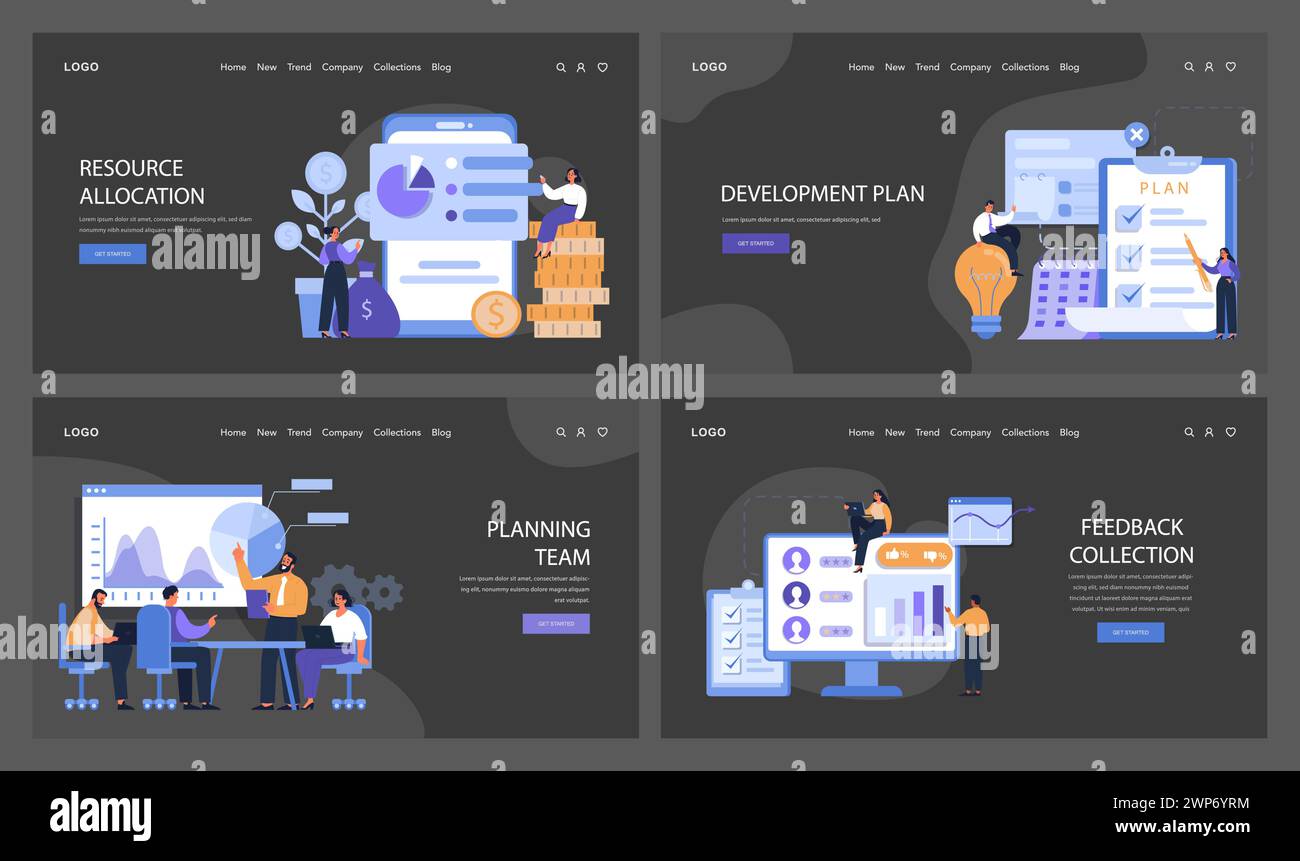 Business Strategy Set. Professionals manage resources, devise plans, collaborate in teams, and ...