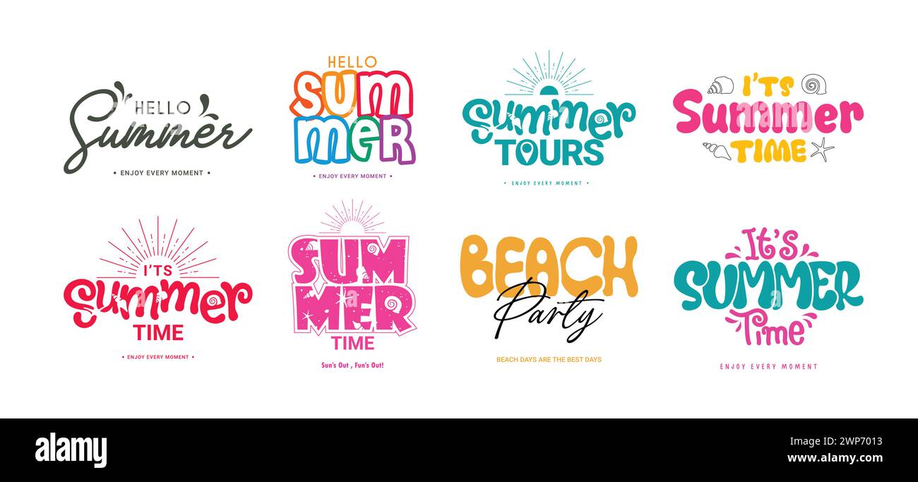 Summer text vector set design. Summer time, hello, tours and beach ...