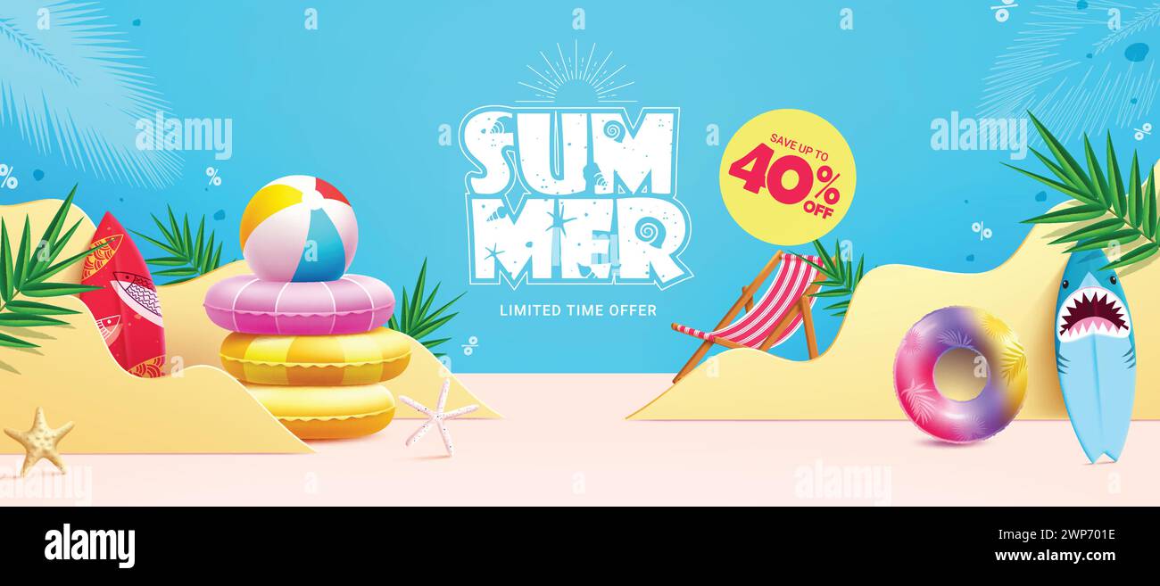 Summer sale vector banner design. Summer limited time offer text with ...