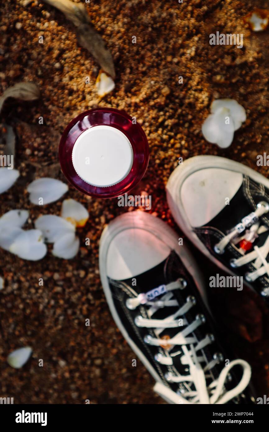 Madrid, Spain. January 7, 2024 Black vintage Converse sneakers, women's ...