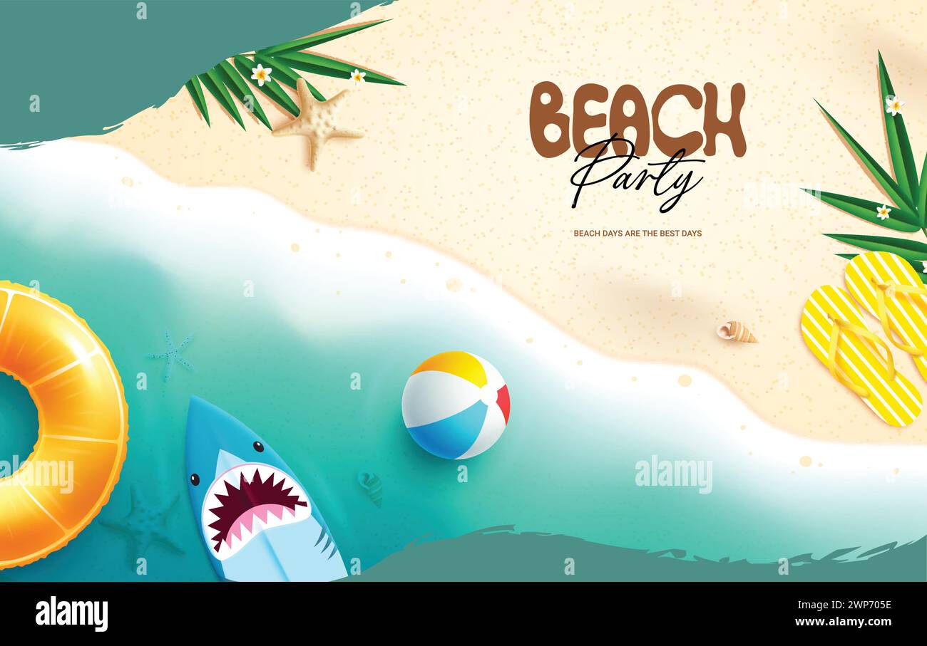 Summer beach party vector banner. Summer time greeting in beach ...