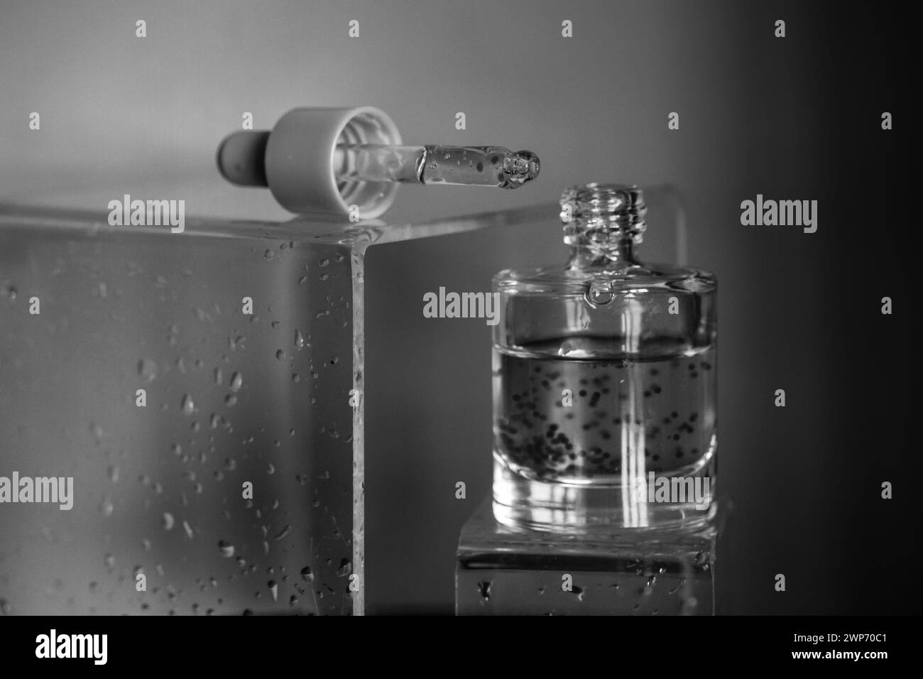 Hyaluronic acid in a glass pipette bottle. Facial Serum or cuticle oil ...