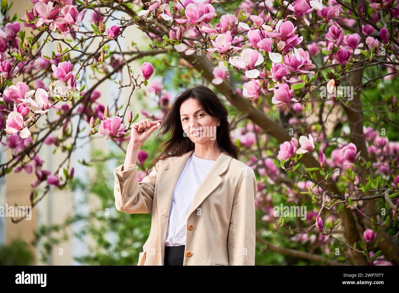 Woman allergic suffering from seasonal allergy at spring. Young happy ...