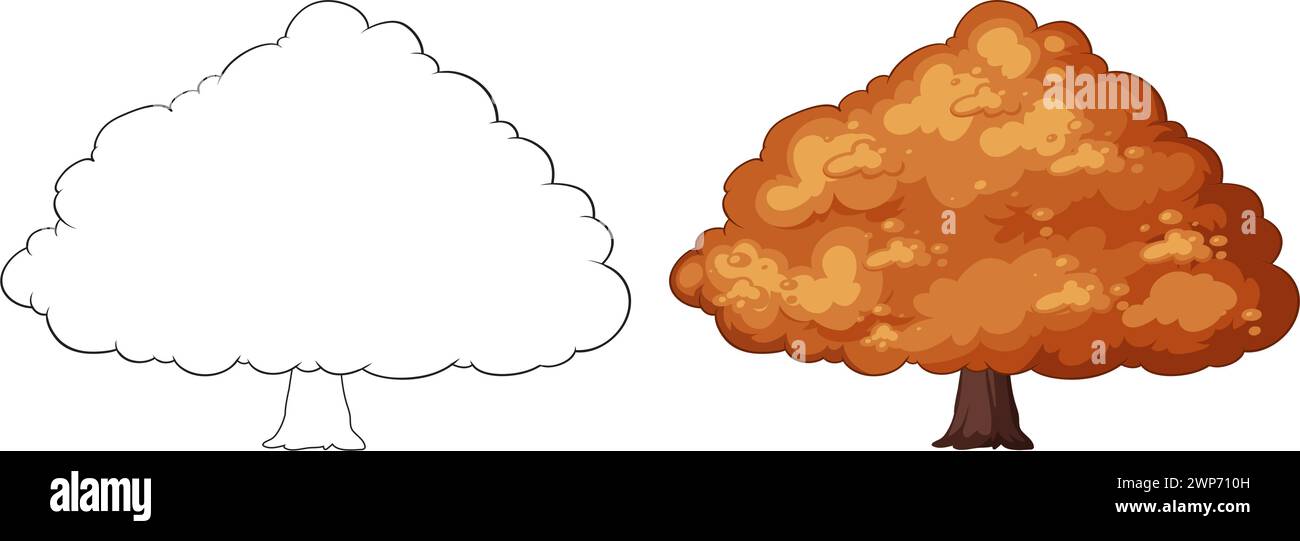 Outlined and colored autumn tree vector illustration Stock Vector Image ...