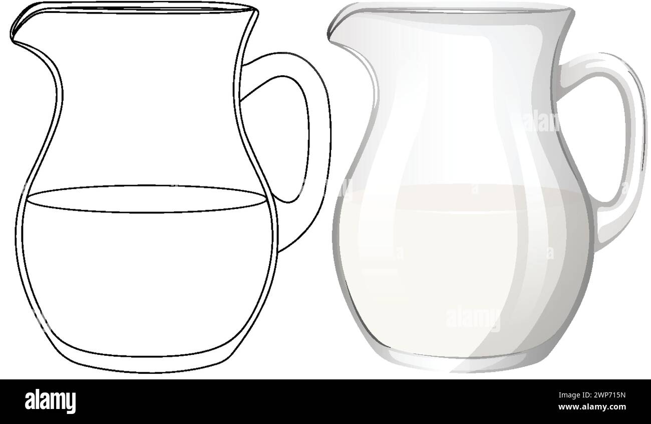 Side-by-side comparison of pitcher line drawing and rendering Stock ...