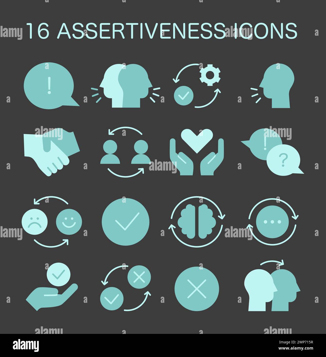 Assertiveness icon set. Articulate self-expression and clear ...