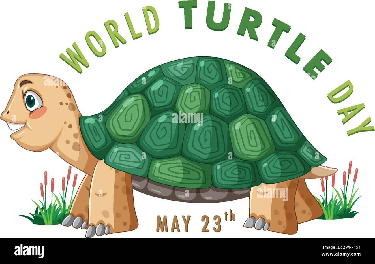 Cute cartoon turtle celebrating World Turtle Day Stock Vector Image ...