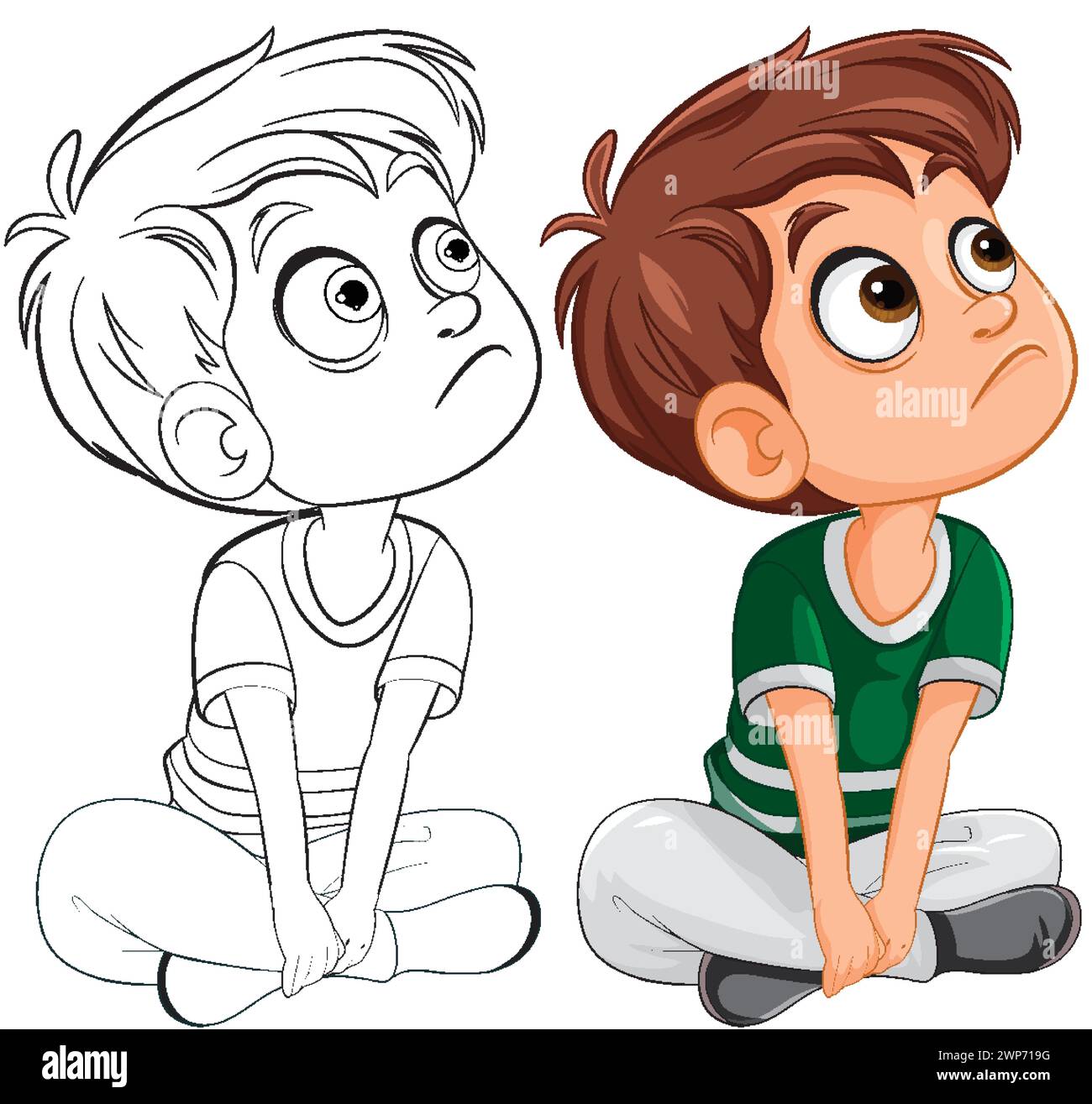 Two cartoon boys sitting, gazing upwards with curiosity Stock Vector ...