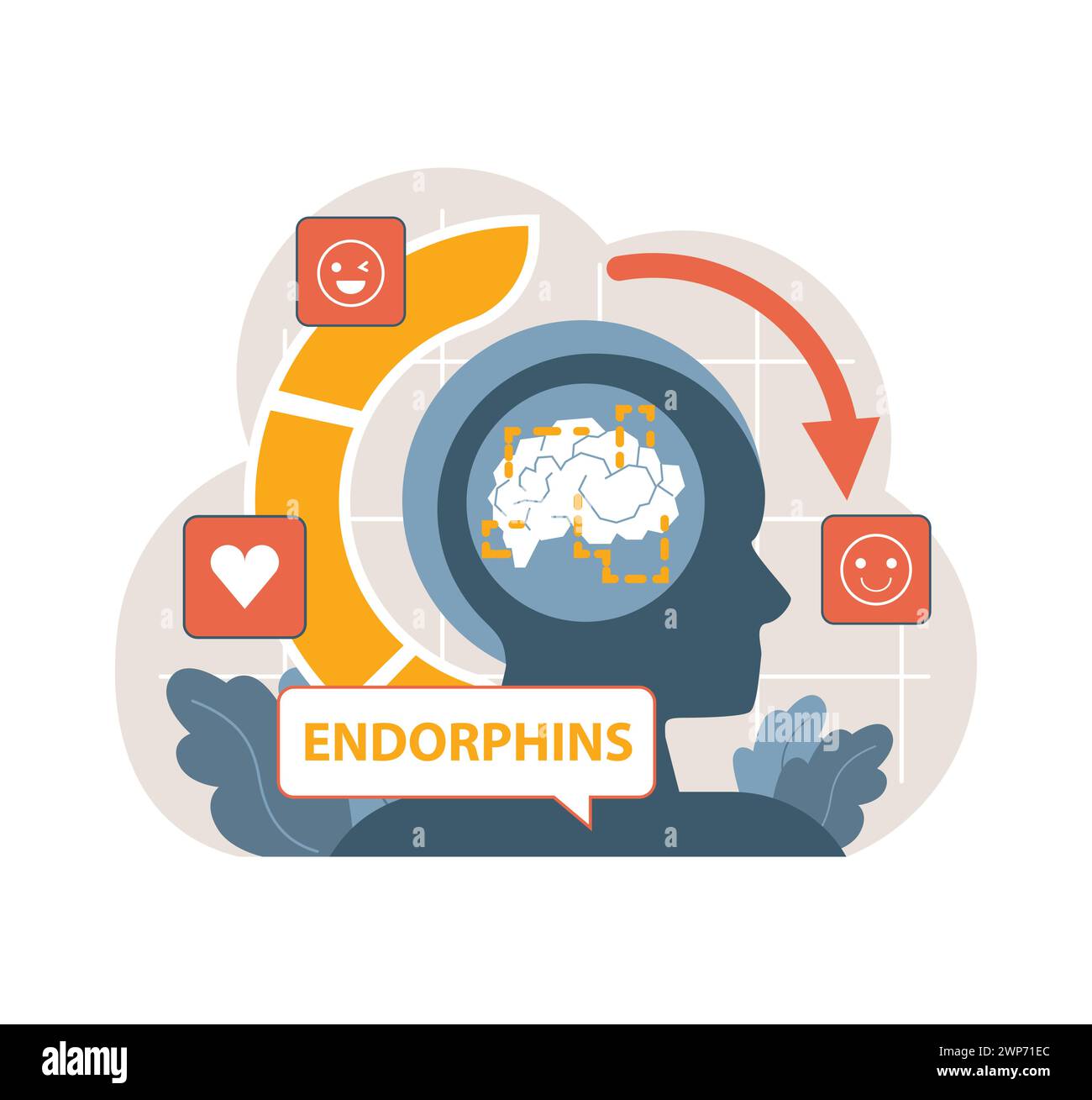 Illustration showcasing the brain's endorphin release, triggering ...