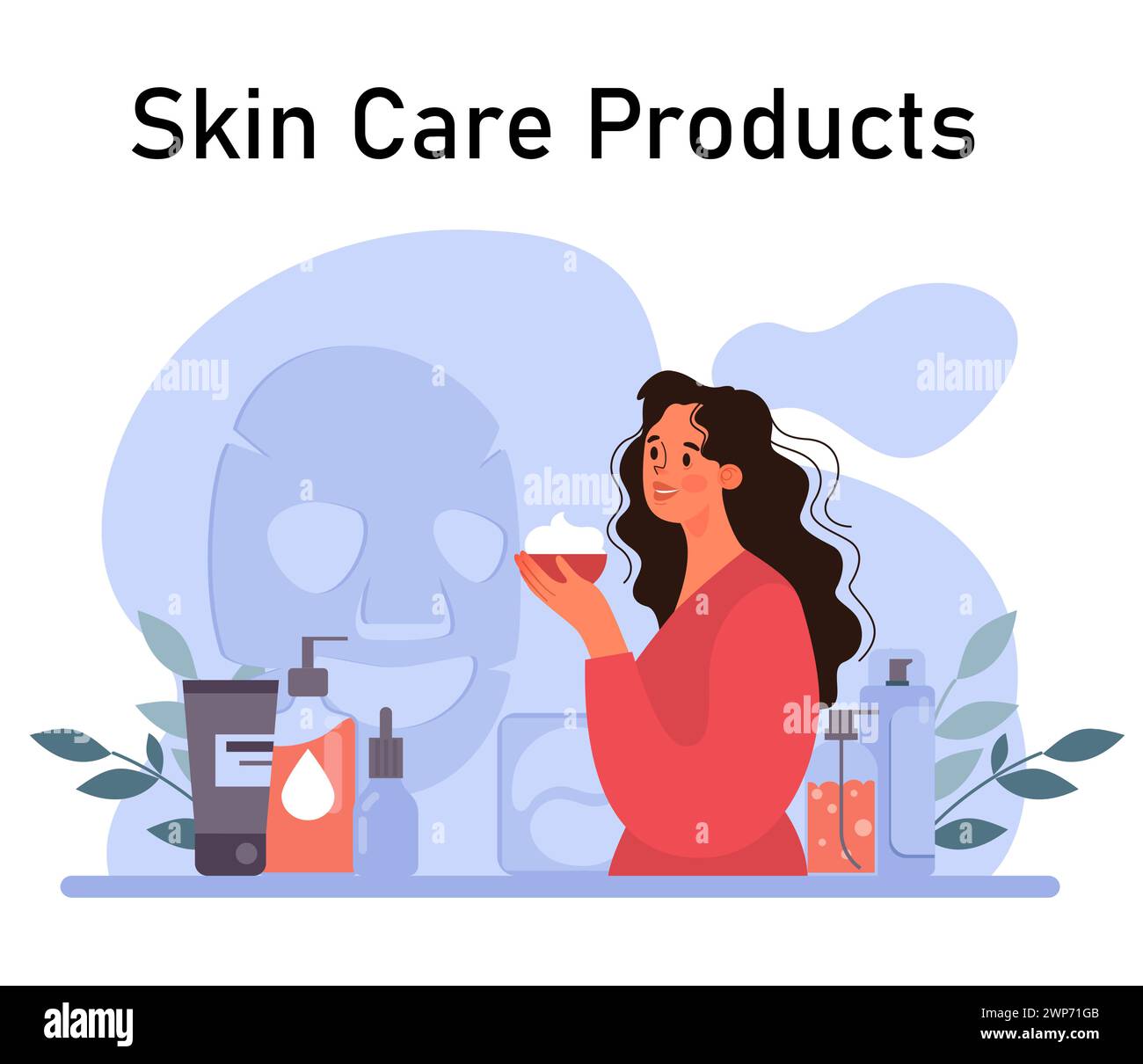 Skincare routine. Facial skin cosmetic products applying and ...