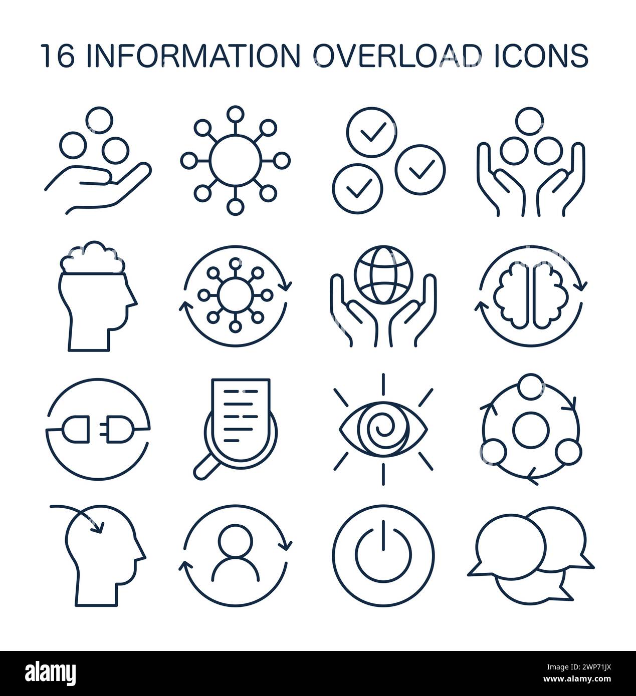 Information Overload Icons set. Graphic elements portraying brain ...