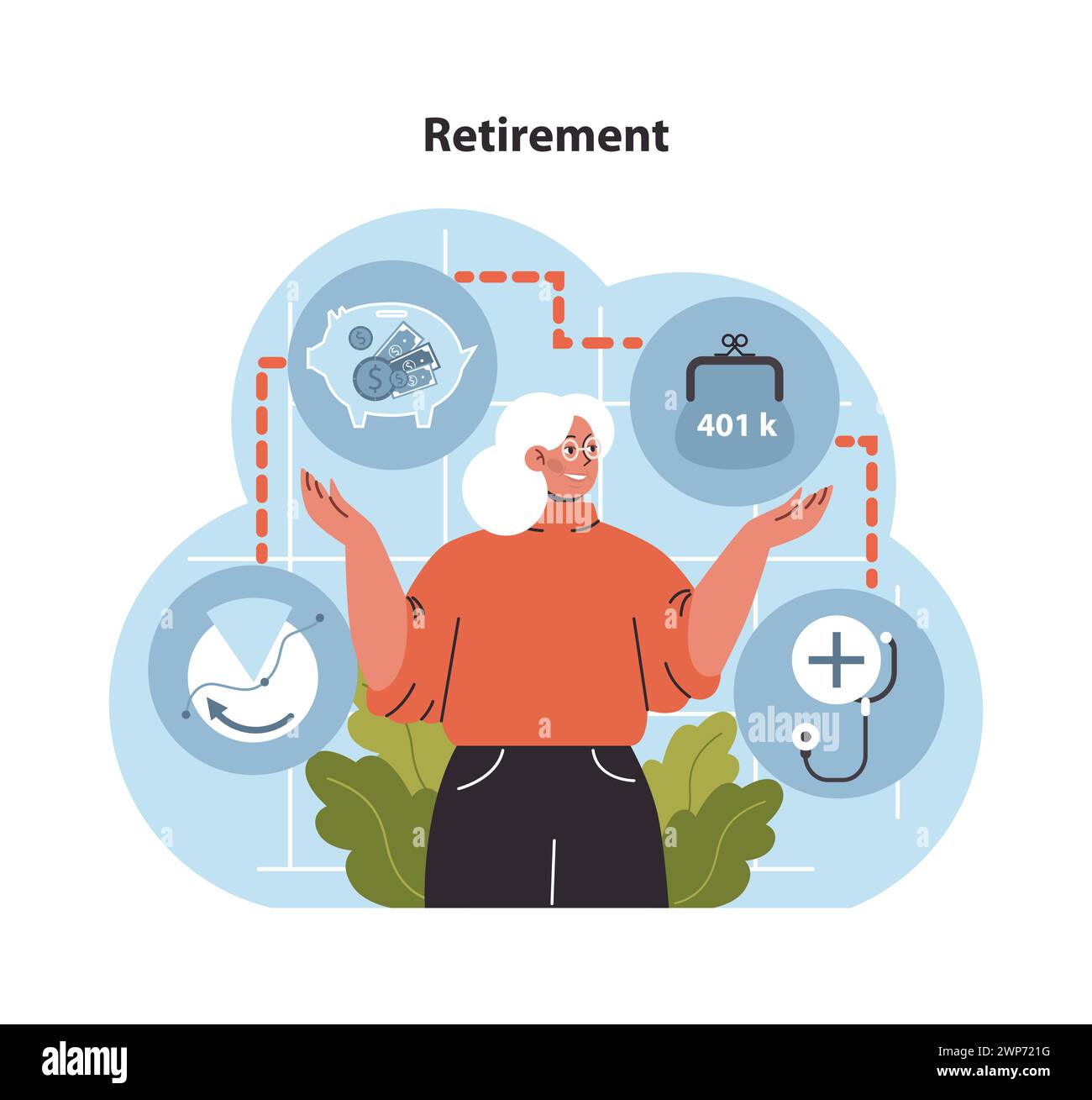 Joyful senior lady navigates her retirement options. Savings, 401k plan ...