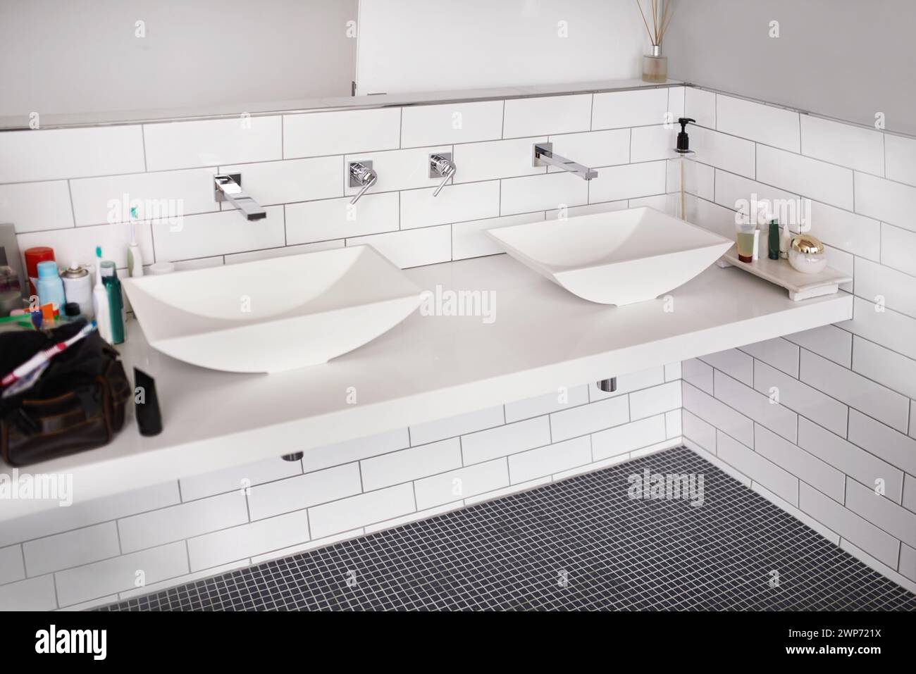 Luxury, hotel and sink in bathroom from interior design of architecture ...