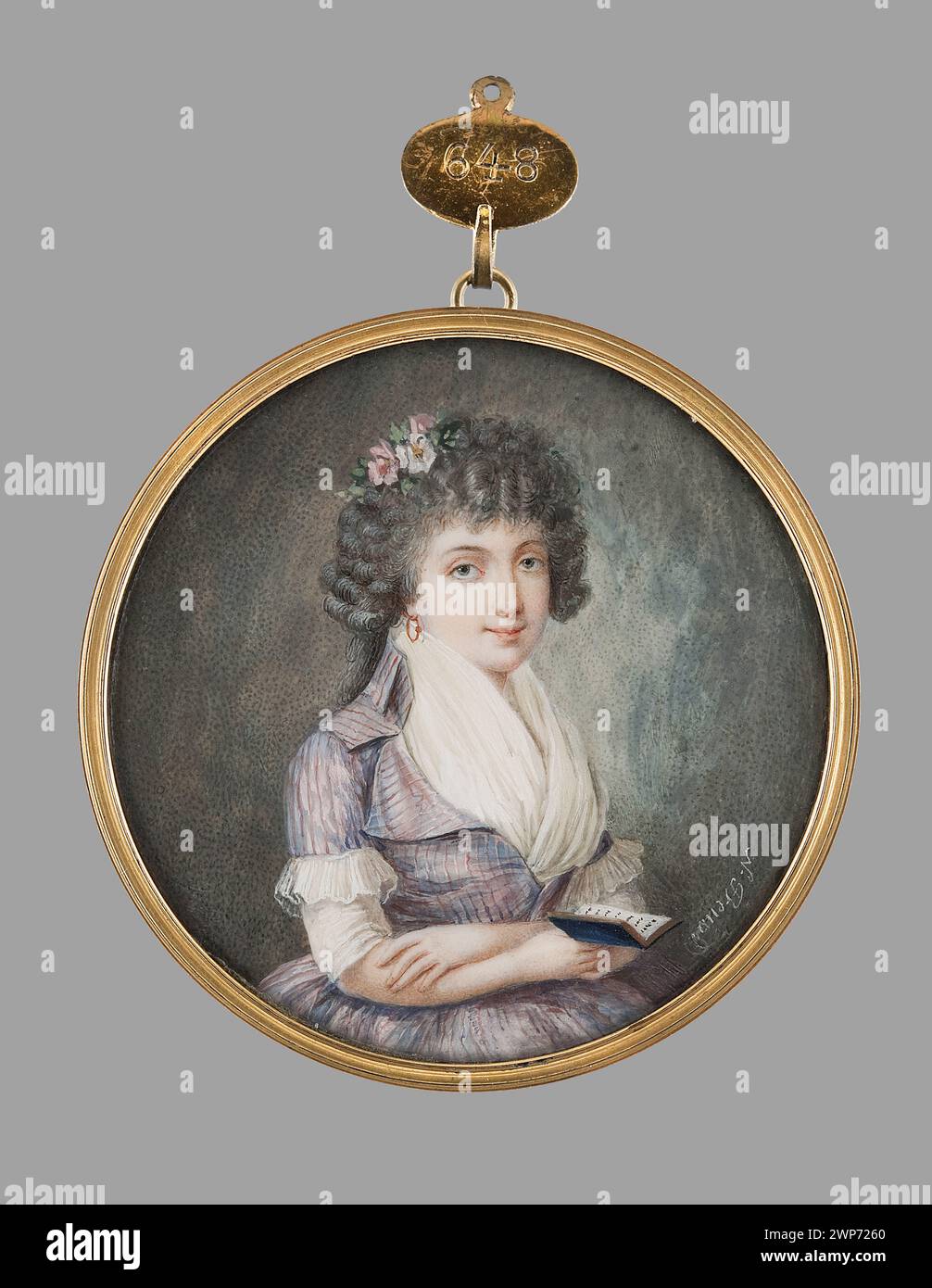 Portrait of a young woman from a book; Freund, N. (Fl. 1780-1818); 1790 ...