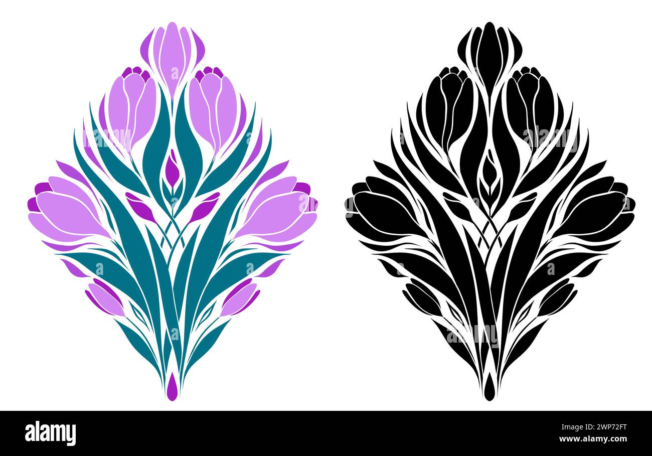 Set of vector geometric illustrations of crocuses. Collection of Art ...