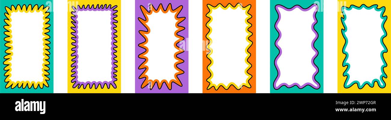 Wave rectangle frame. Doodle scalloped edge border with wavy pattern ...