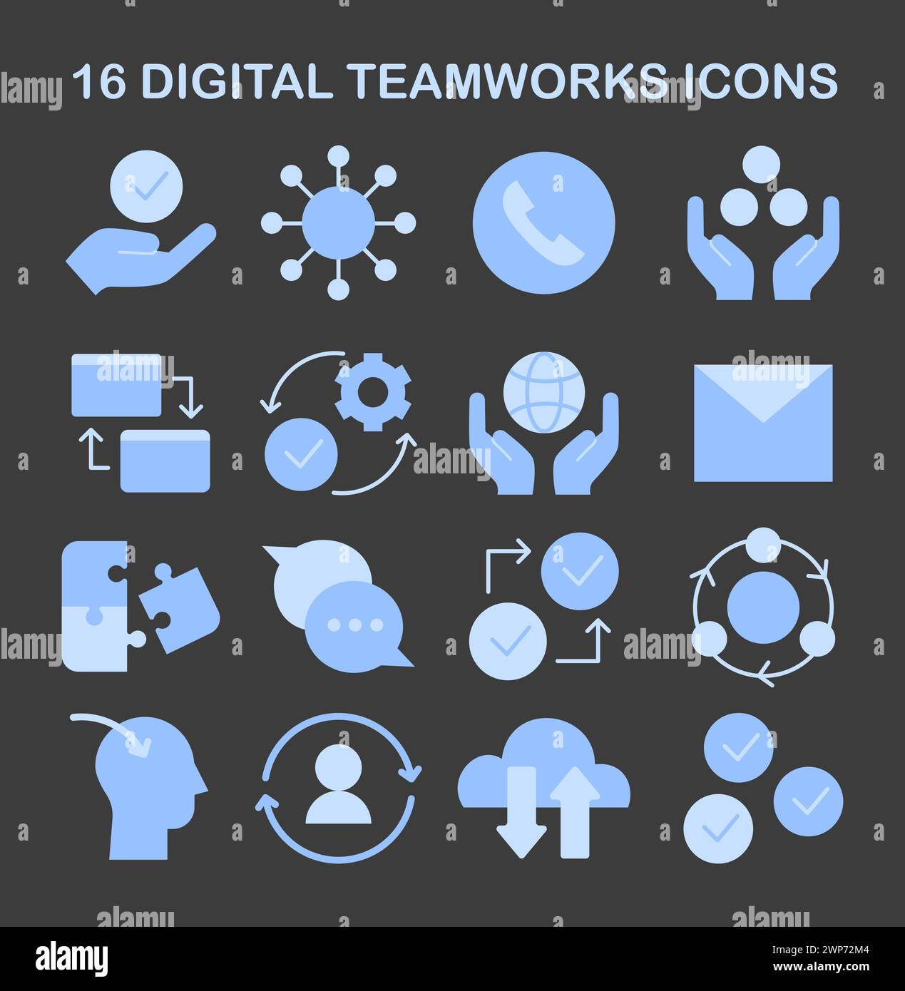 Digital Teamworks Icon Set. Essential collection for virtual collaboration and online project ...