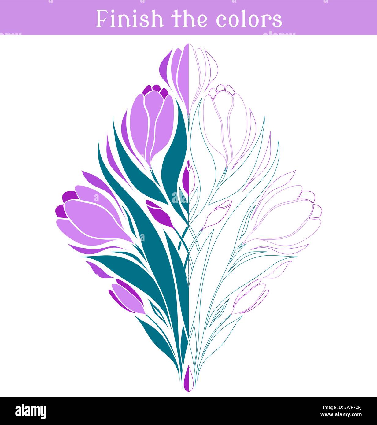 Finish the color flower picture. Educational game for children. Violet ...