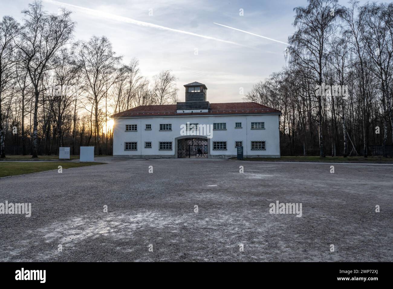 Main security building, entrance at Dachau concentration camp in Dachau ...