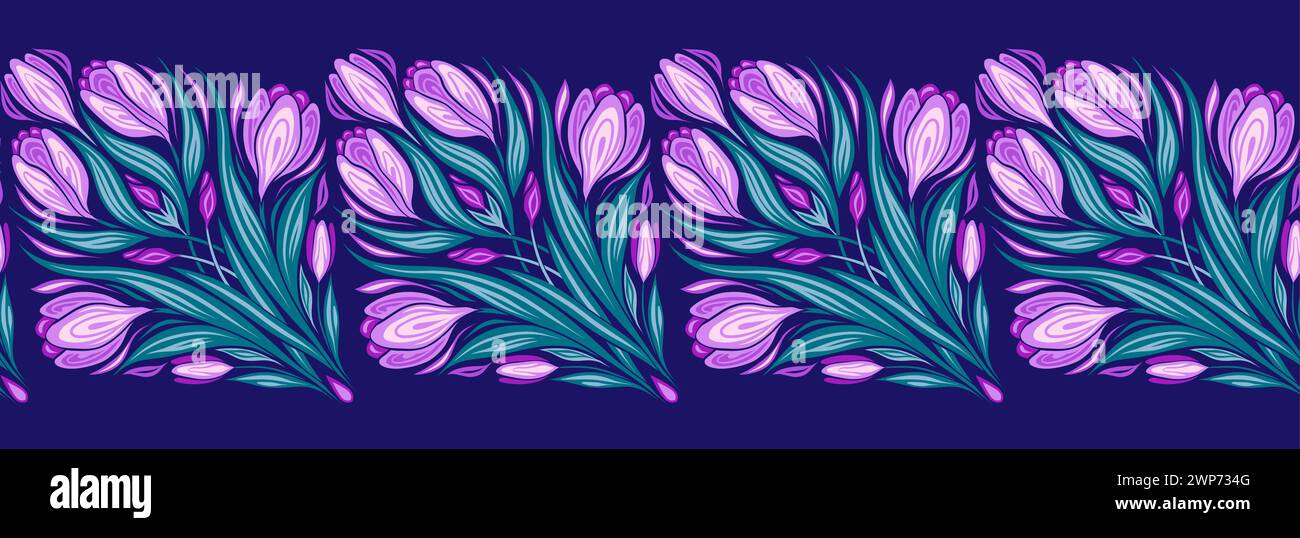 Vector seamless border with geometric crocuses. Horizontal frieze with ...