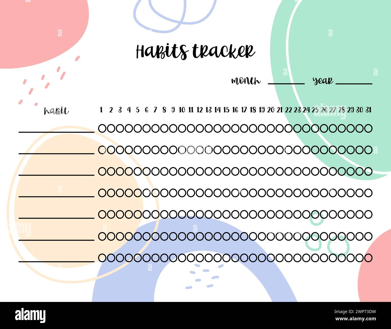 Habits tracker printable template. Monthly worksheet layout for ...
