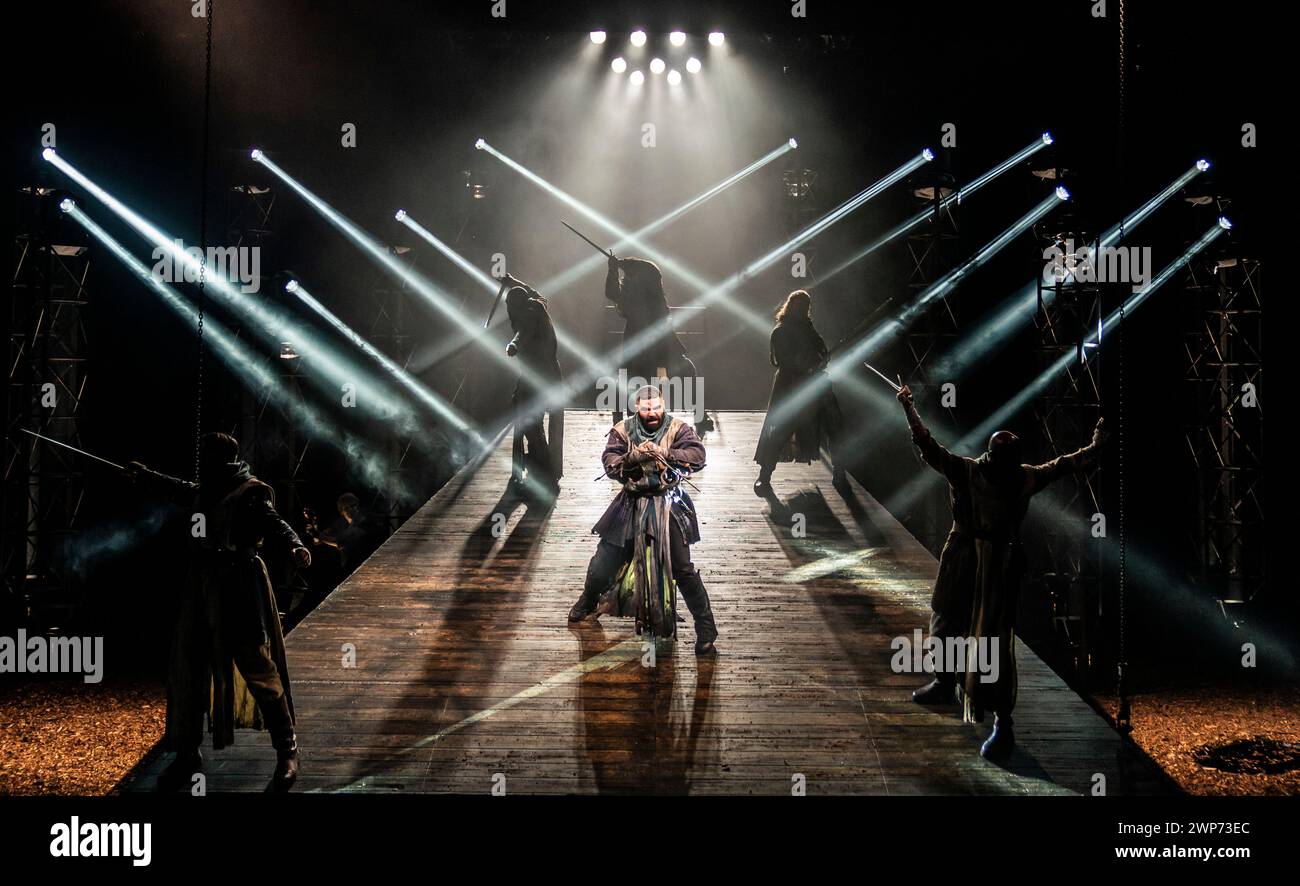 Ash Hunter as Macbeth on stage during the dress rehearsal for Macbeth ...