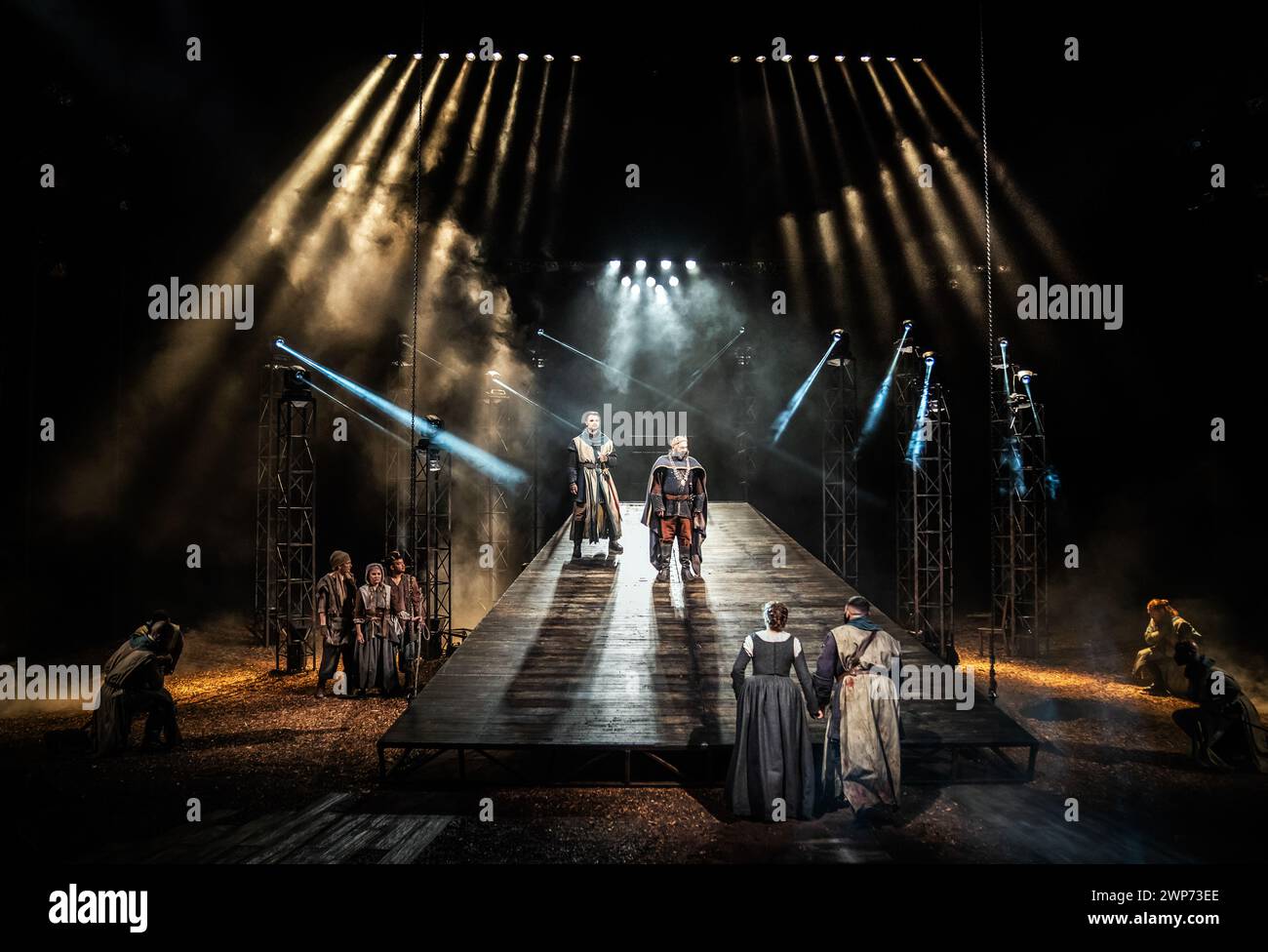 Cast members on stage during the dress rehearsal for Macbeth, directed ...
