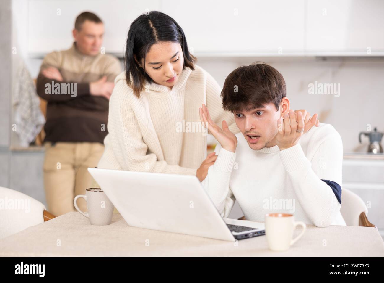 Girl Persuades A Young Guy To Stop Playing Computer Games Upset Father
