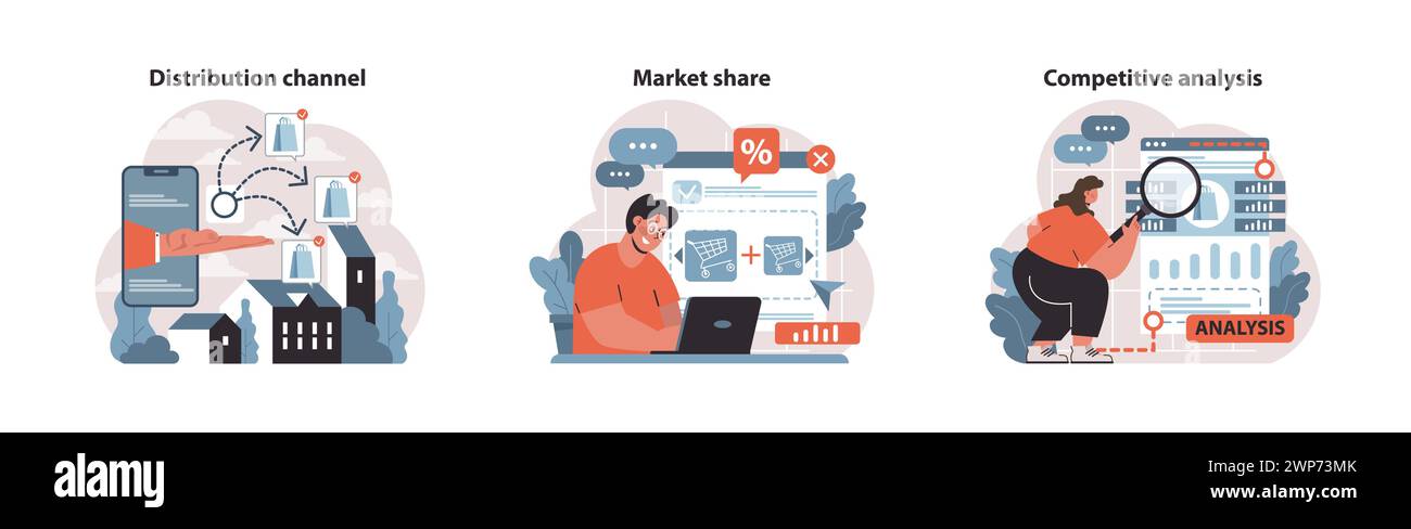 Business strategies set. Navigating distribution channels, determining ...